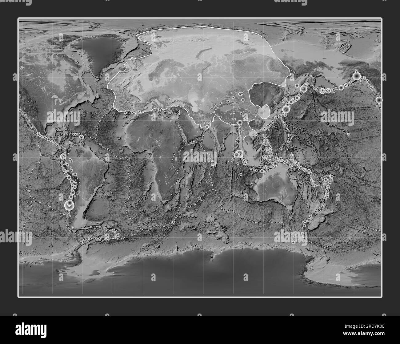 Eurasian tectonic plate on the grayscale elevation map in the Gall ...