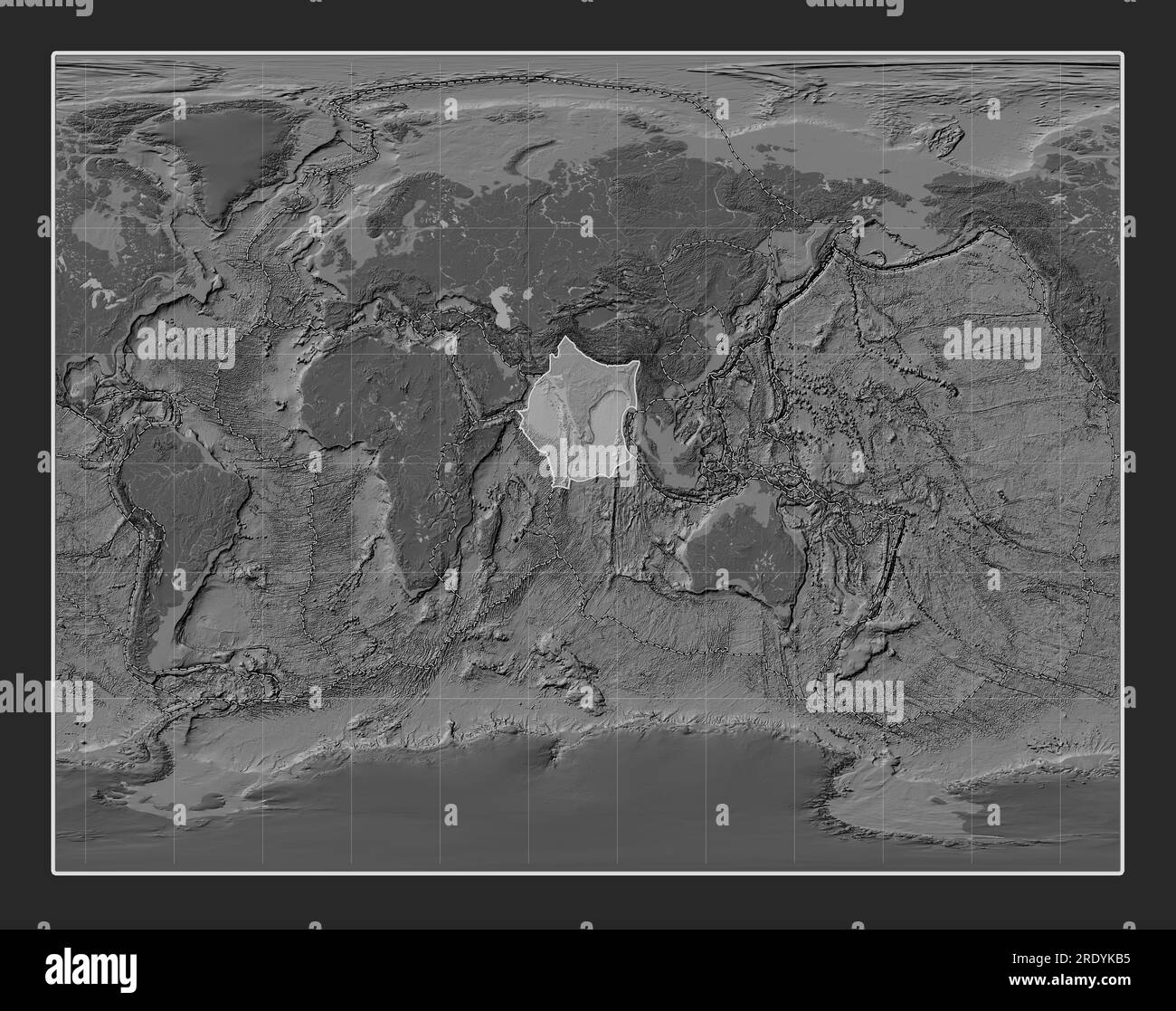 Indian tectonic plate on the bilevel elevation map in the Gall ...