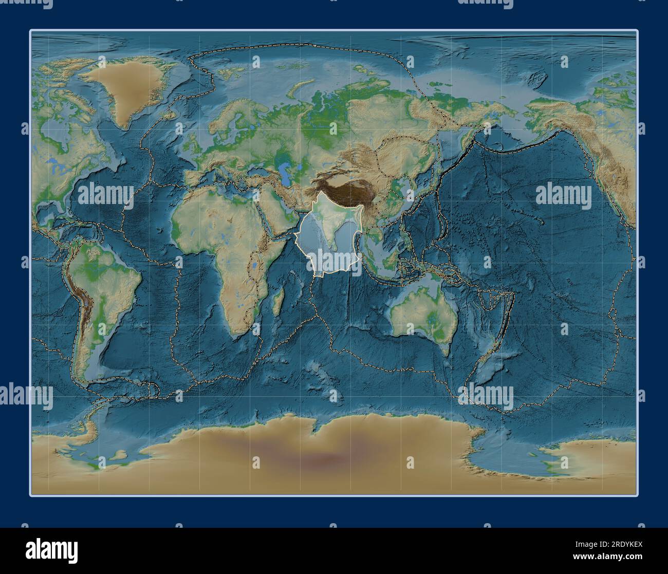 Indian tectonic plate on the physical elevation map in the Gall ...