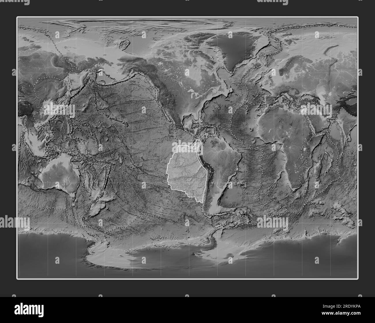 Nazca tectonic plate on the grayscale elevation map in the Gall ...