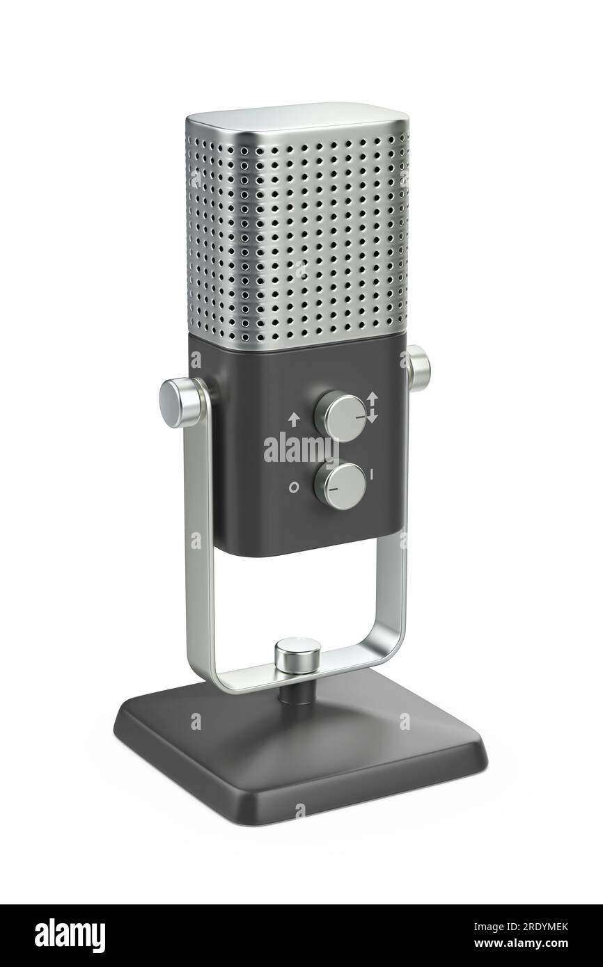 Modern studio microphone on white background Stock Photo - Alamy