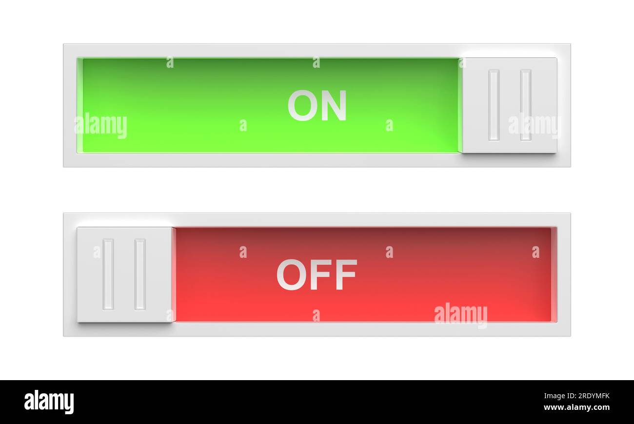 On and off sliding toggle buttons on white background Stock Photo - Alamy