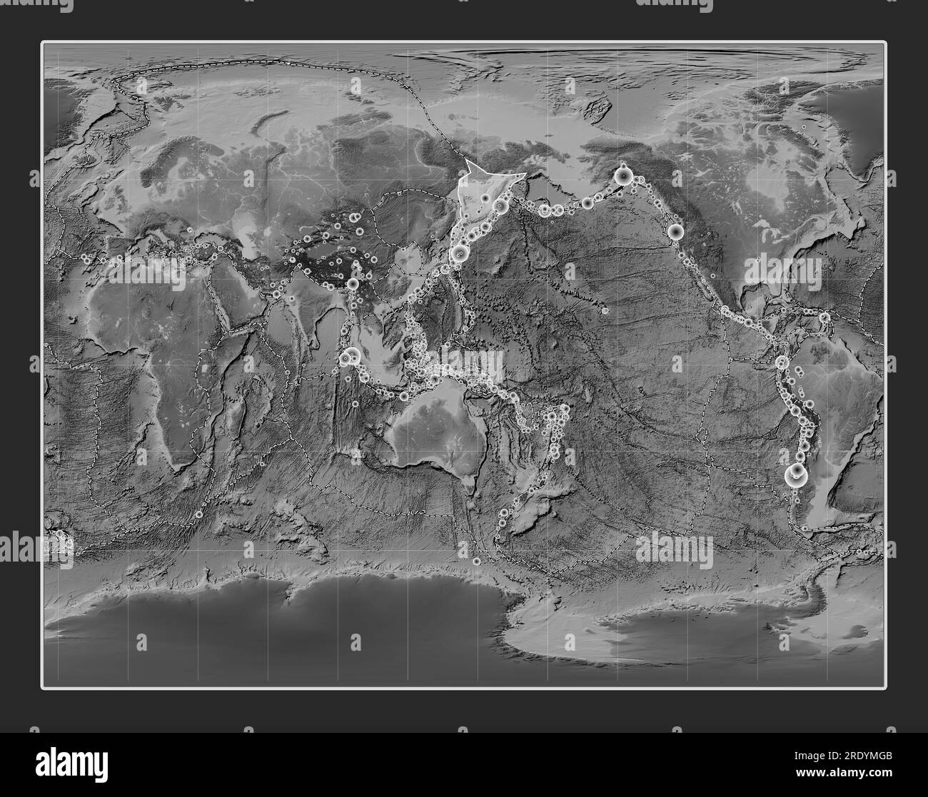 Okhotsk Tectonic Plate On The Grayscale Elevation Map In The Gall Stereographic Projection