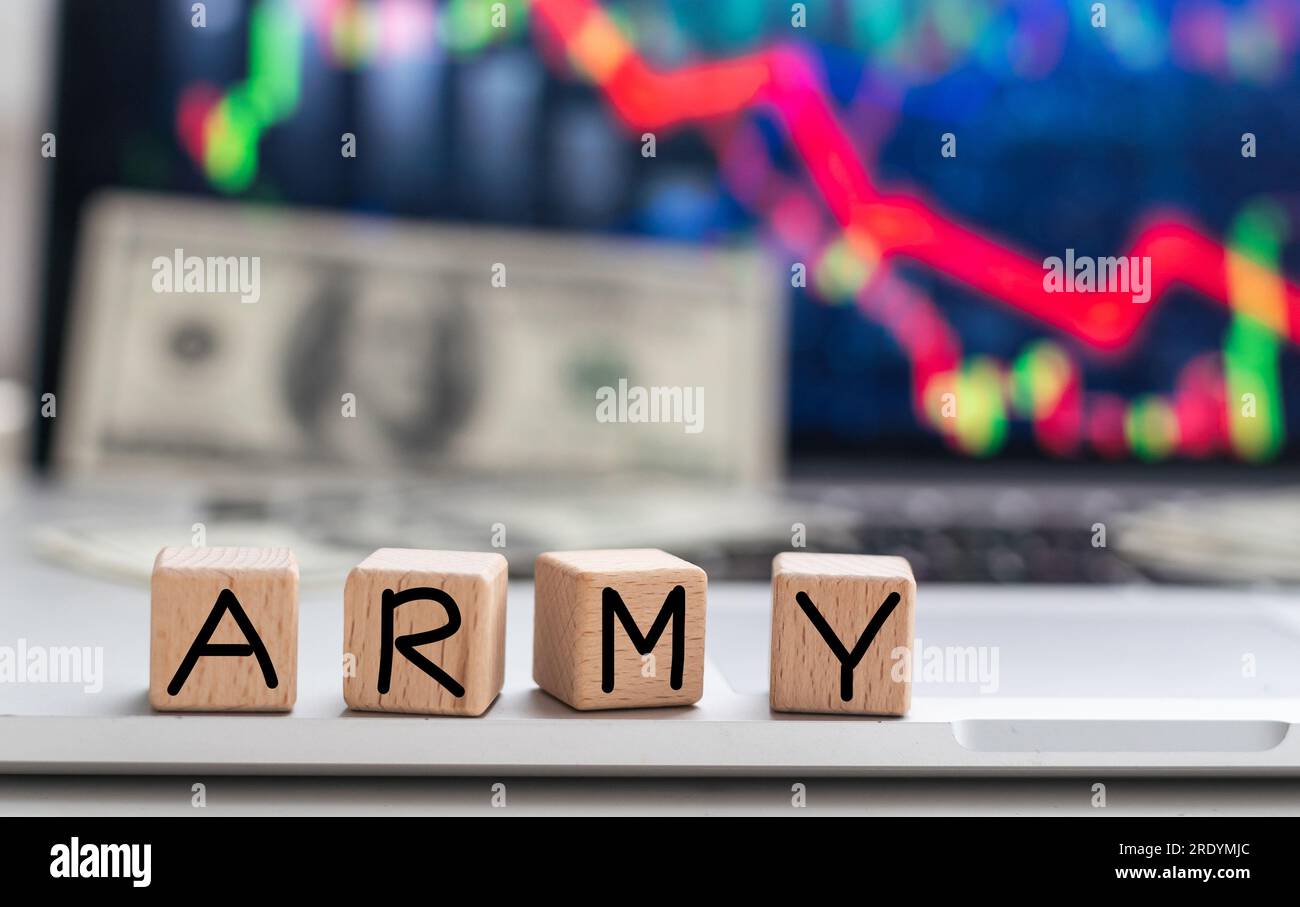 army pay - cube with letters, sign with wooden cubes Stock Photo - Alamy