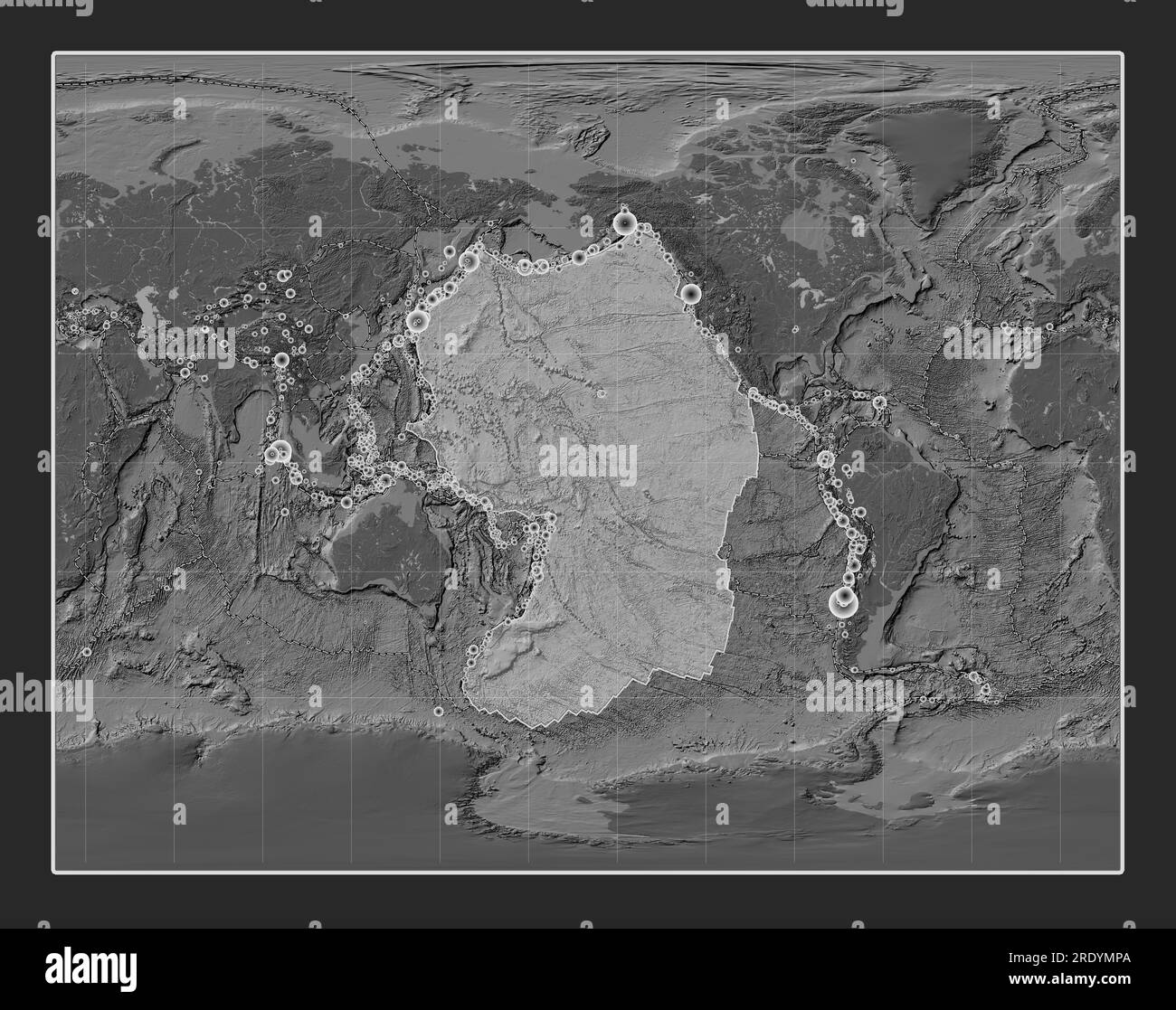 Pacific tectonic plate on the bilevel elevation map in the Gall ...