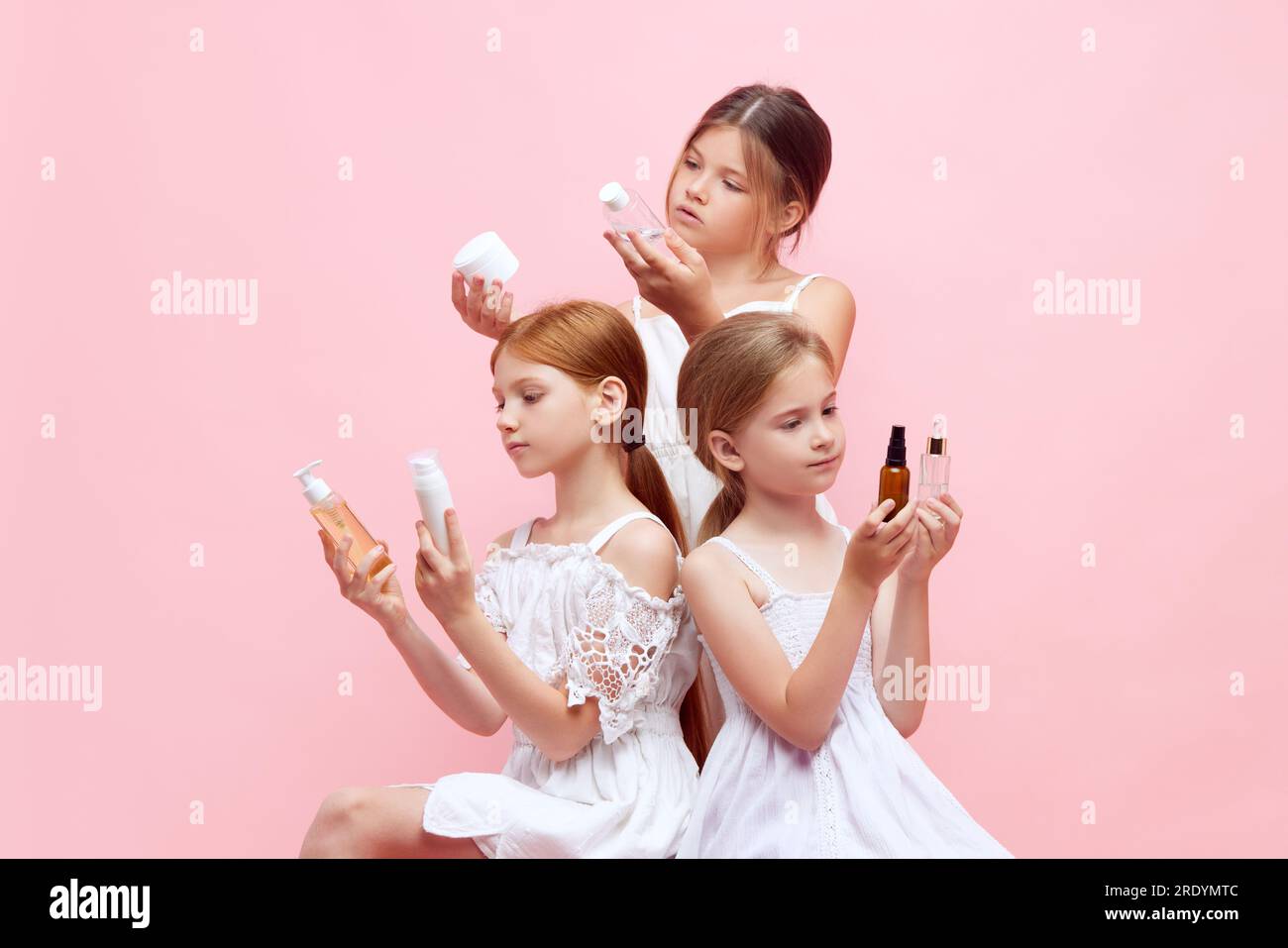 Beautiful, cute, little girls, children in white dresses design with ...