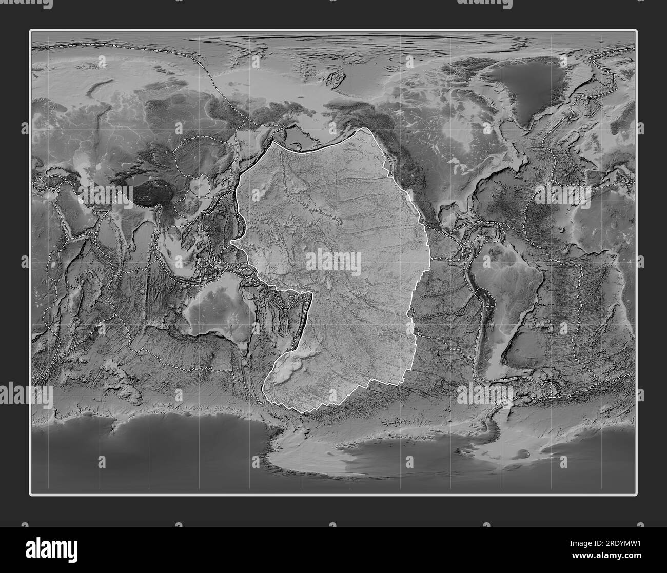 Pacific tectonic plate on the grayscale elevation map in the Gall ...