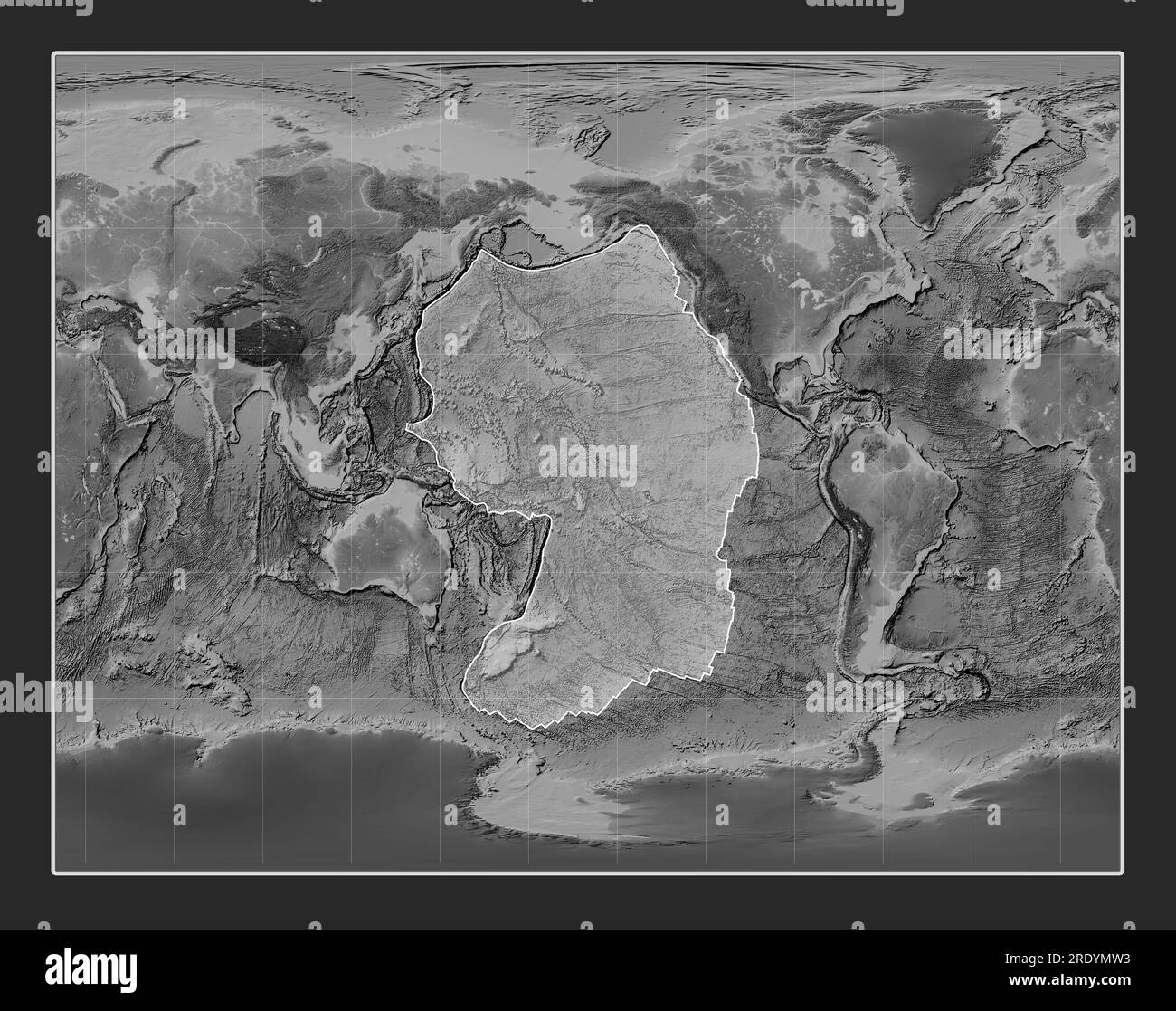Pacific tectonic plate on the grayscale elevation map in the Gall ...