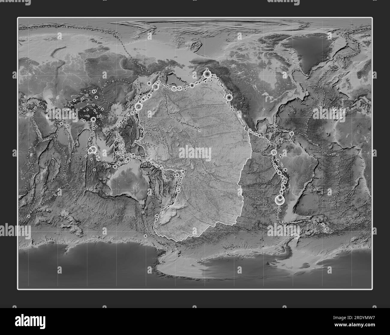 Pacific tectonic plate on the grayscale elevation map in the Gall ...
