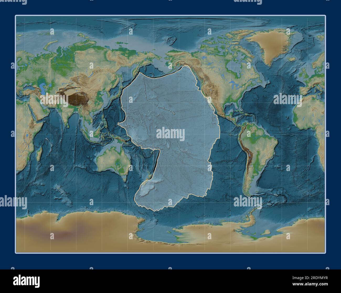Pacific tectonic plate on the physical elevation map in the Gall ...