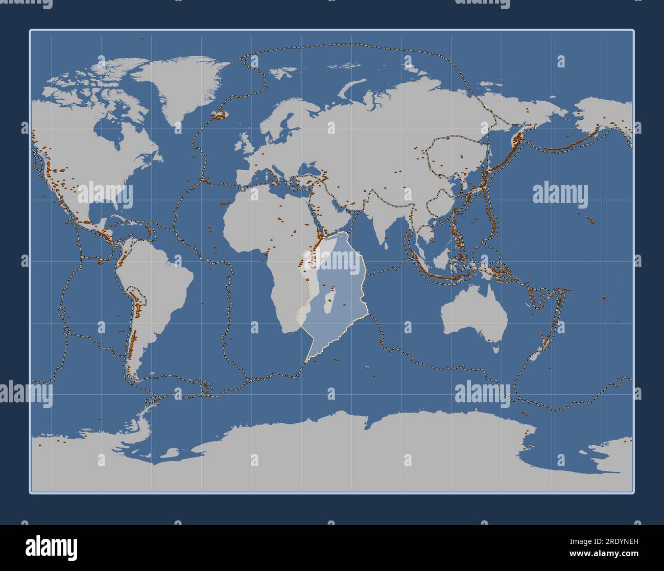 Somalian tectonic plate on the solid contour map in the Gall ...