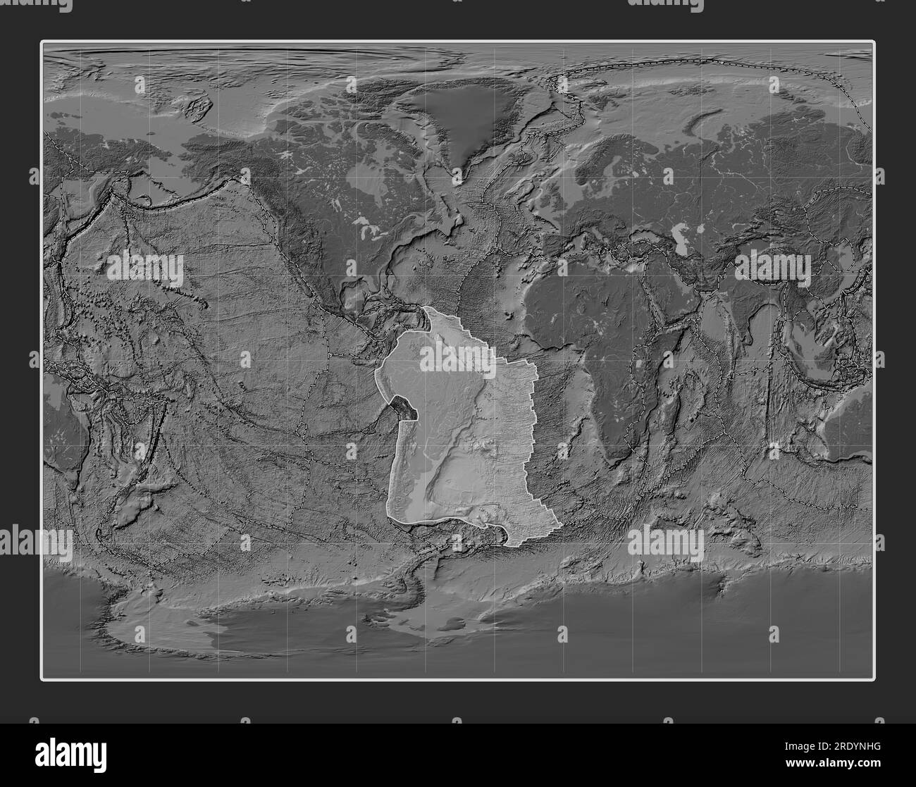 South American tectonic plate on the bilevel elevation map in the Gall ...