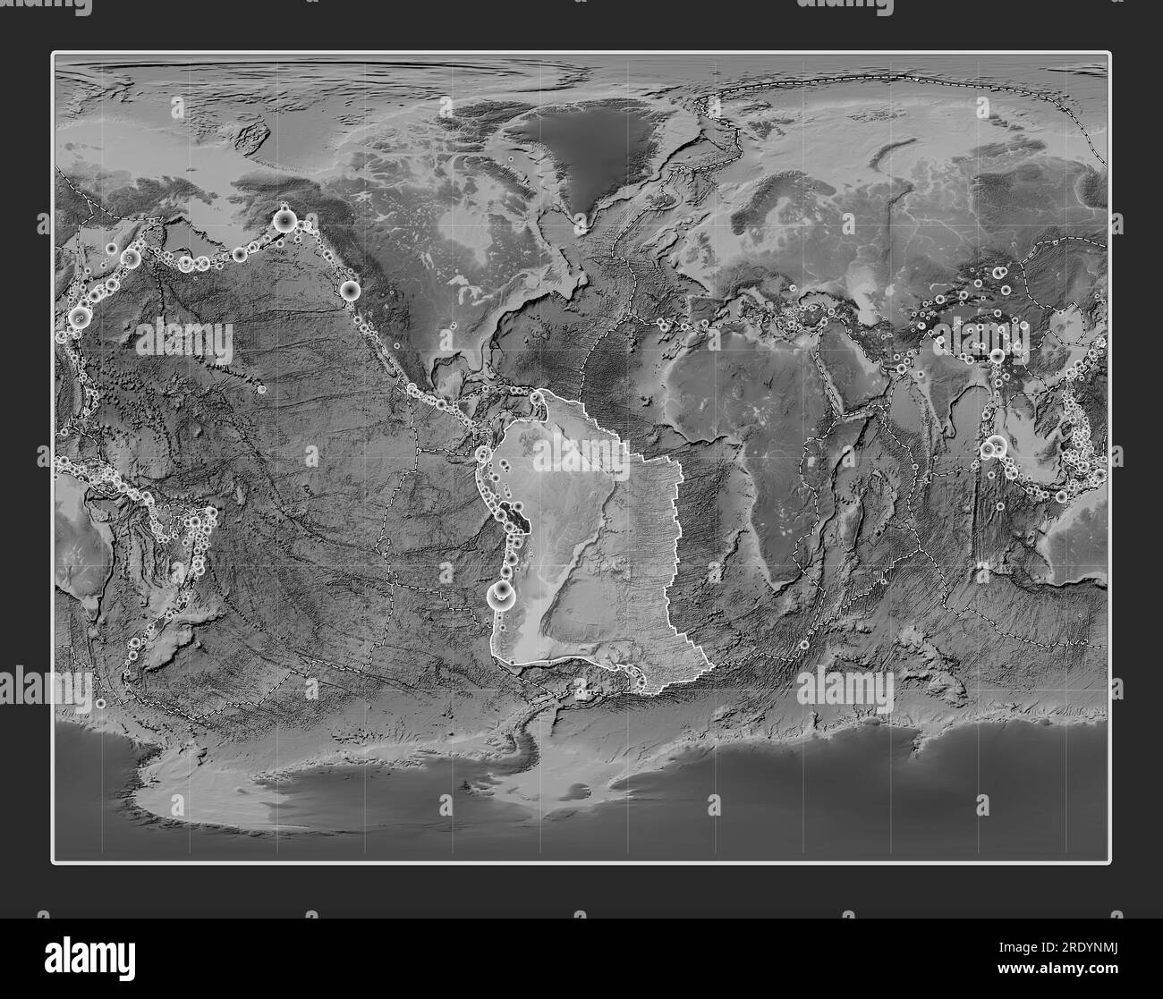 South American tectonic plate on the grayscale elevation map in the ...