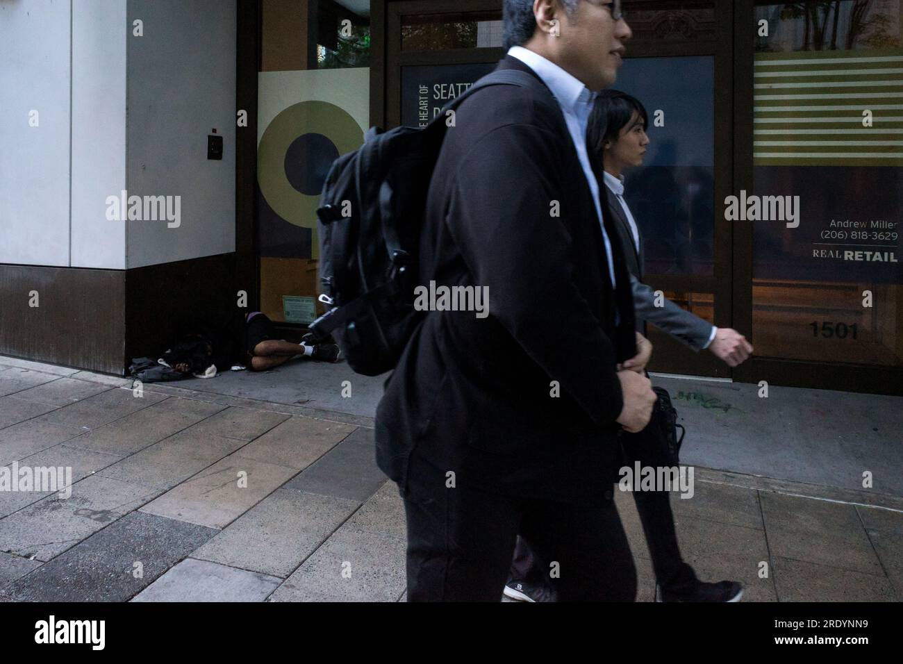 Seattle, USA. 15th May, 2023. A person passed out in the Westlake ...