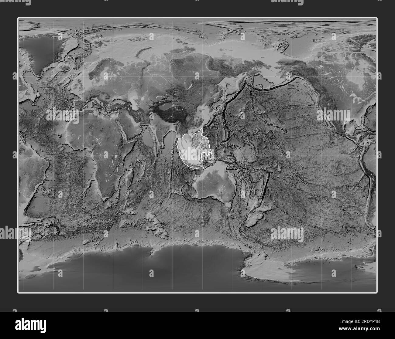 Sunda tectonic plate on the grayscale elevation map in the Gall ...