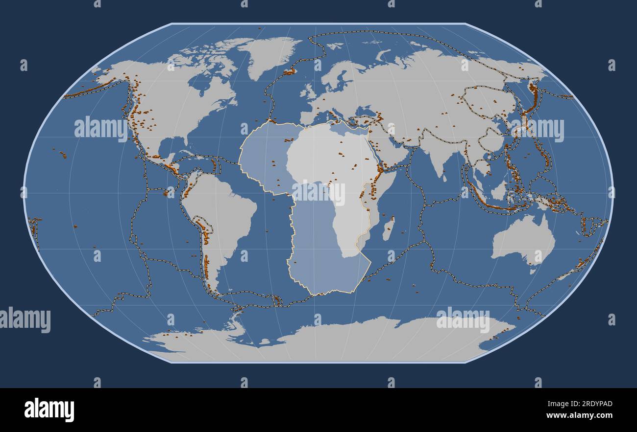 African Tectonic Plate On The Solid Contour Map In The Kavrayskiy Vii Projection Centered