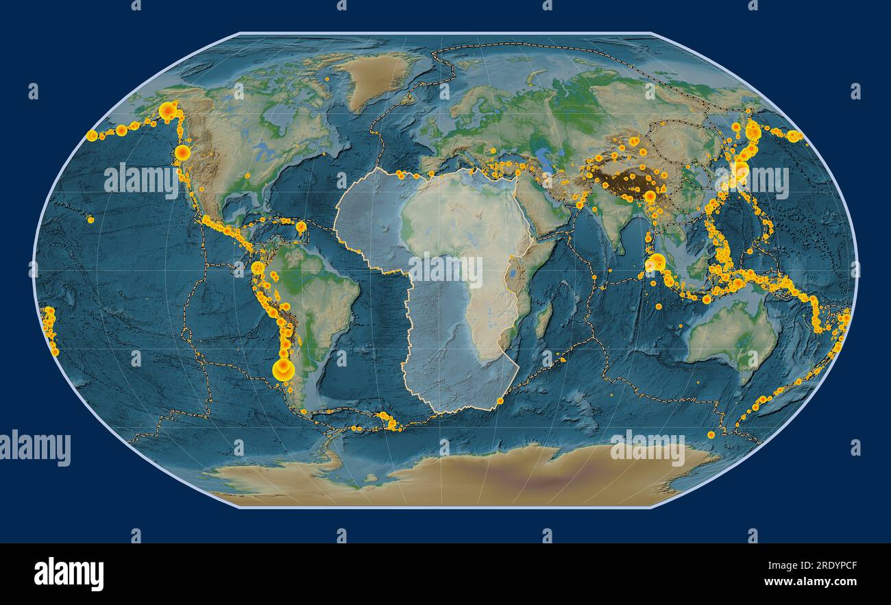 African tectonic plate on the physical elevation map in the Kavrayskiy ...