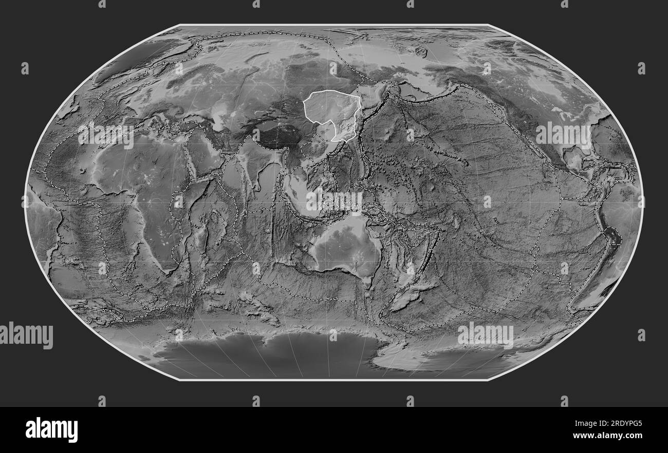 Amur Tectonic Plate On The Grayscale Elevation Map In The Kavrayskiy Vii Projection Centered