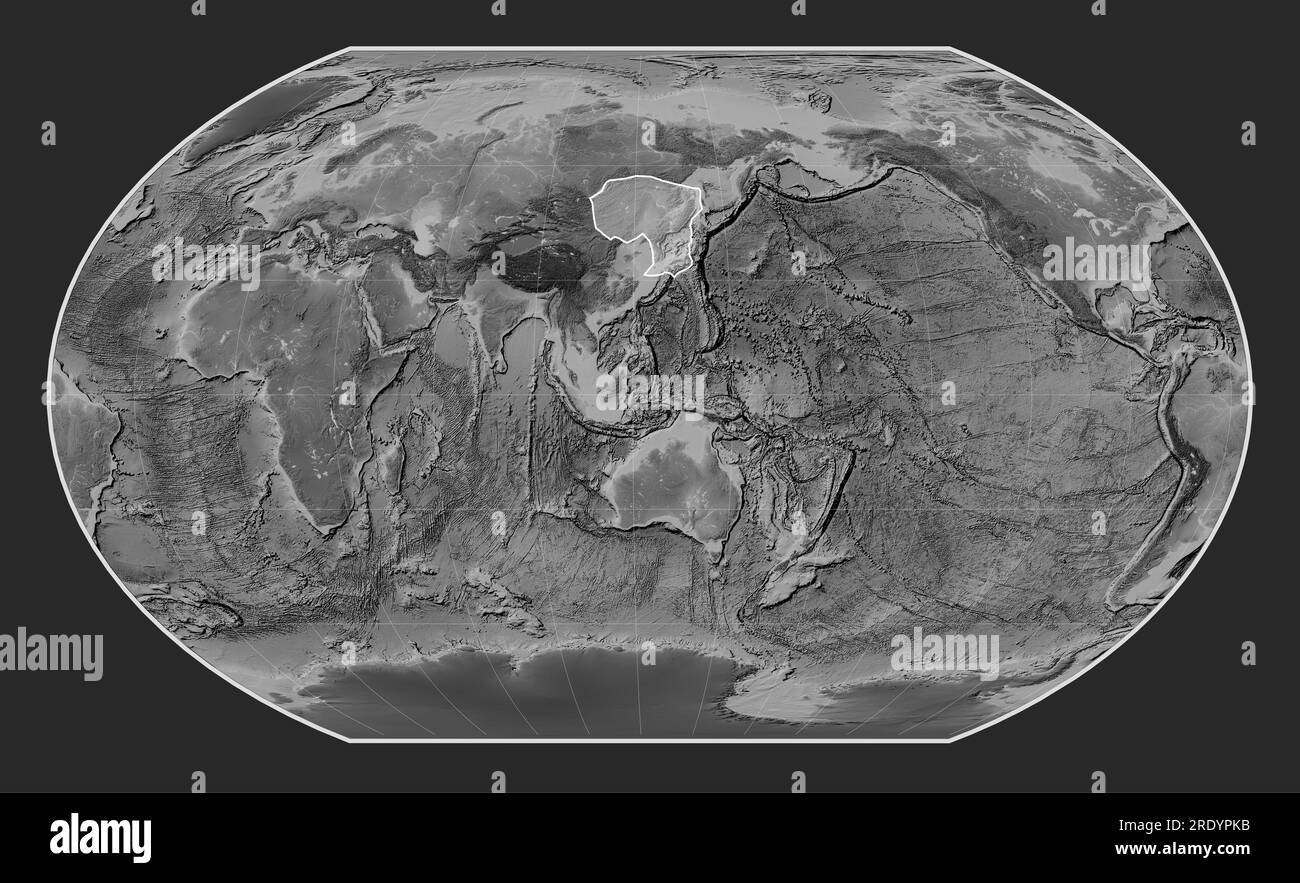 Amur Tectonic Plate On The Grayscale Elevation Map In The Kavrayskiy Vii Projection Centered