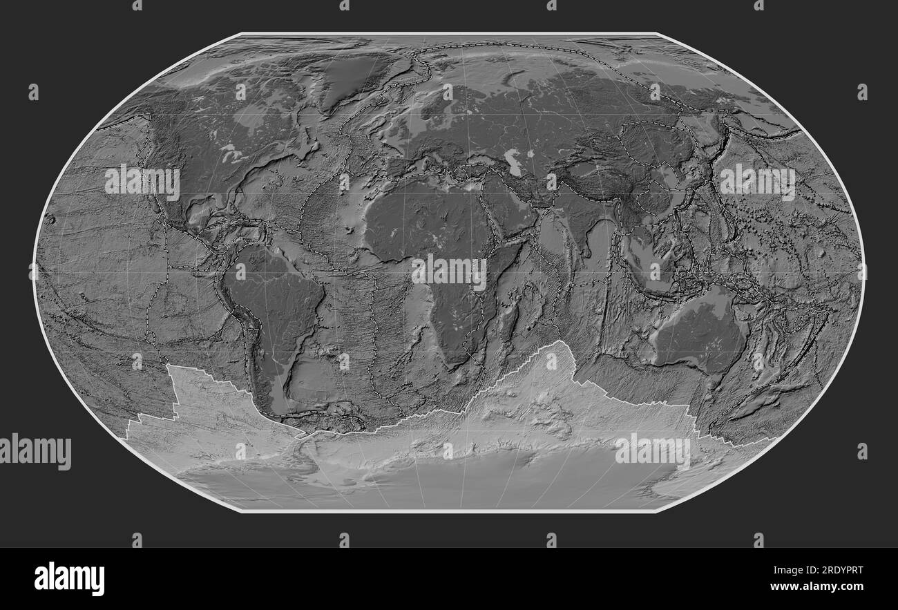 Antarctica tectonic plate on the bilevel elevation map in the ...