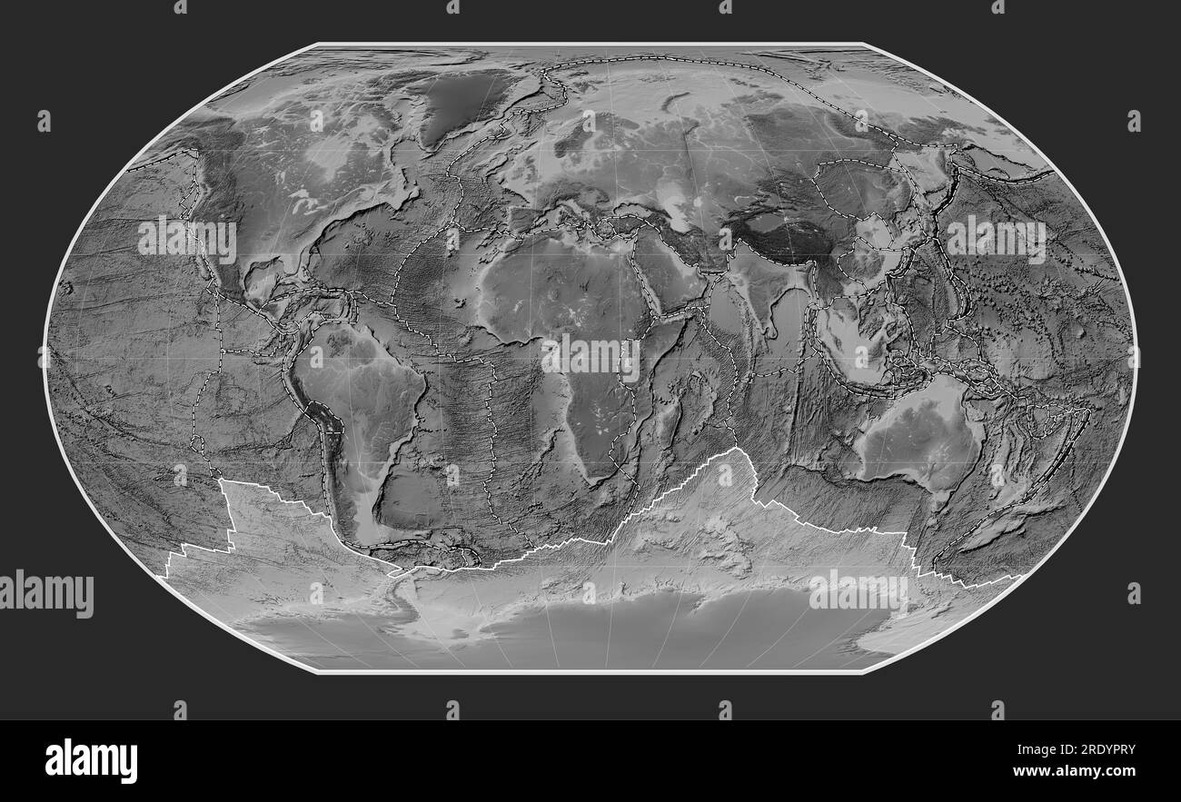 Antarctica tectonic plate on the grayscale elevation map in the ...