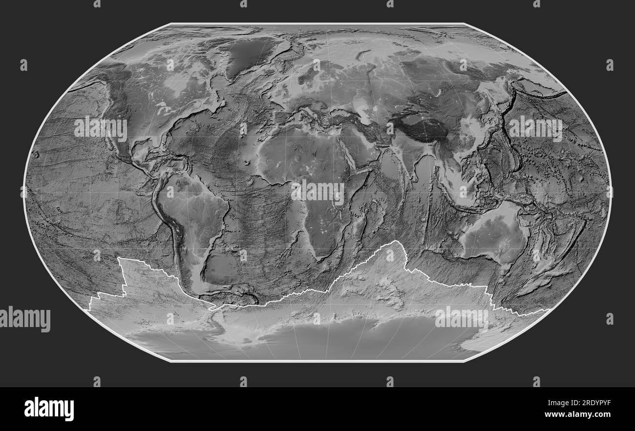 Antarctica Tectonic Plate On The Grayscale Elevation Map In The Kavrayskiy Vii Projection