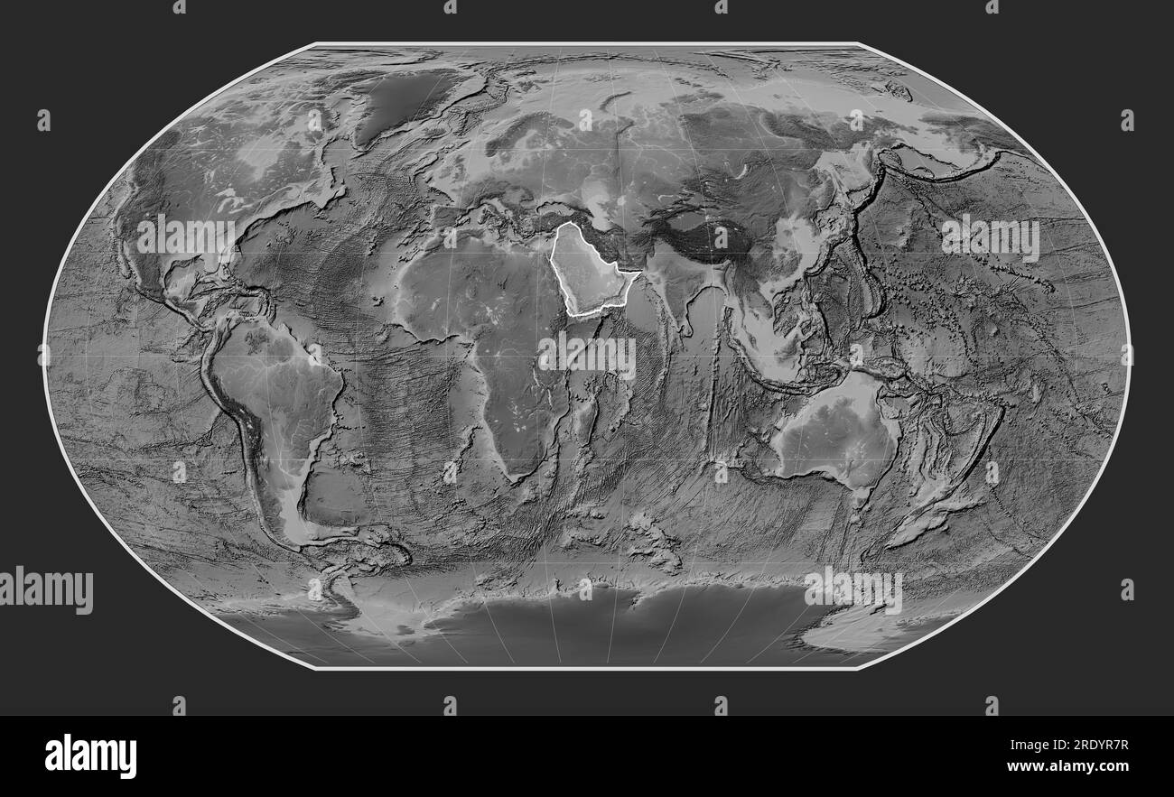 Arabian Tectonic Plate On The Grayscale Elevation Map In The Kavrayskiy Vii Projection Centered