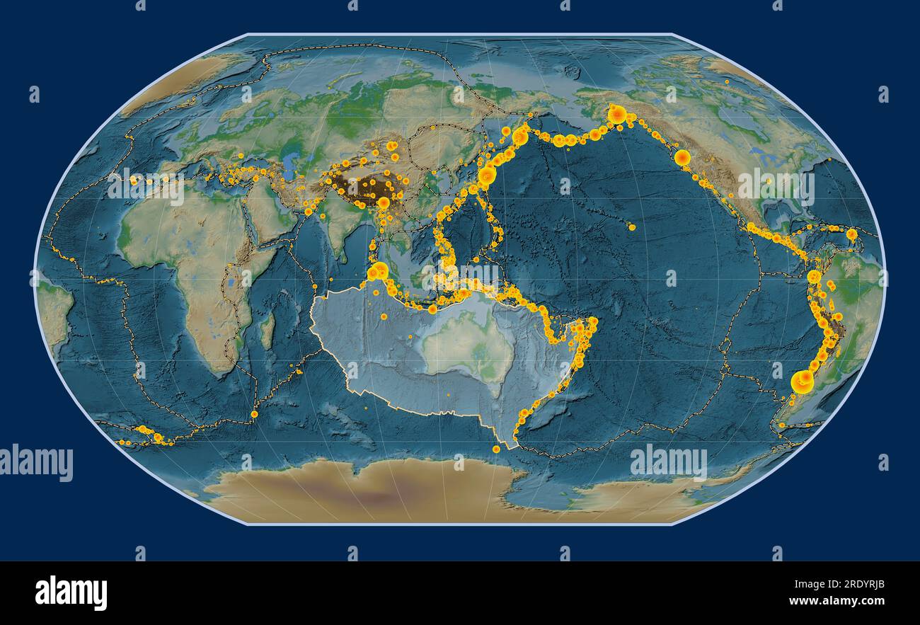Australian tectonic plate on the physical elevation map in the ...