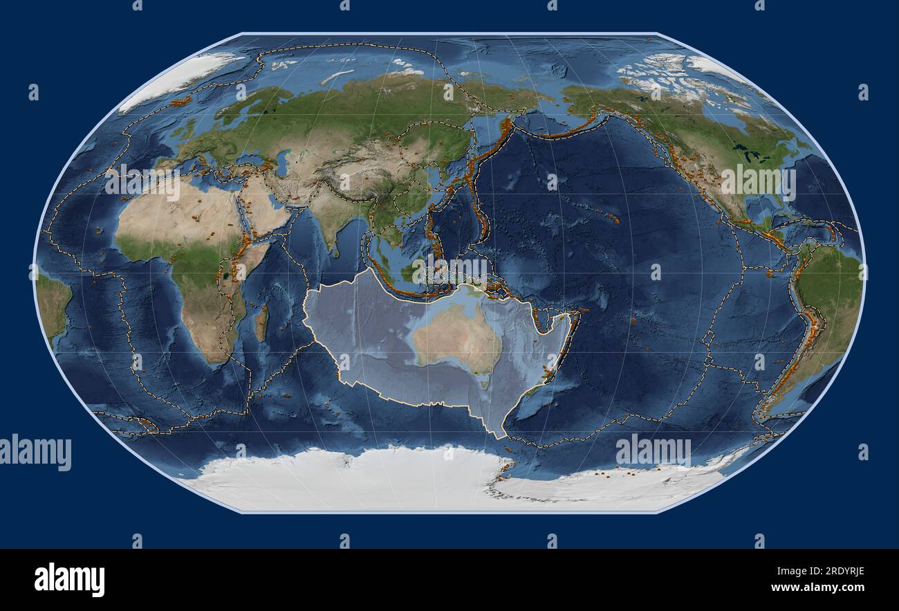 Australian tectonic plate on the Blue Marble satellite map in the ...