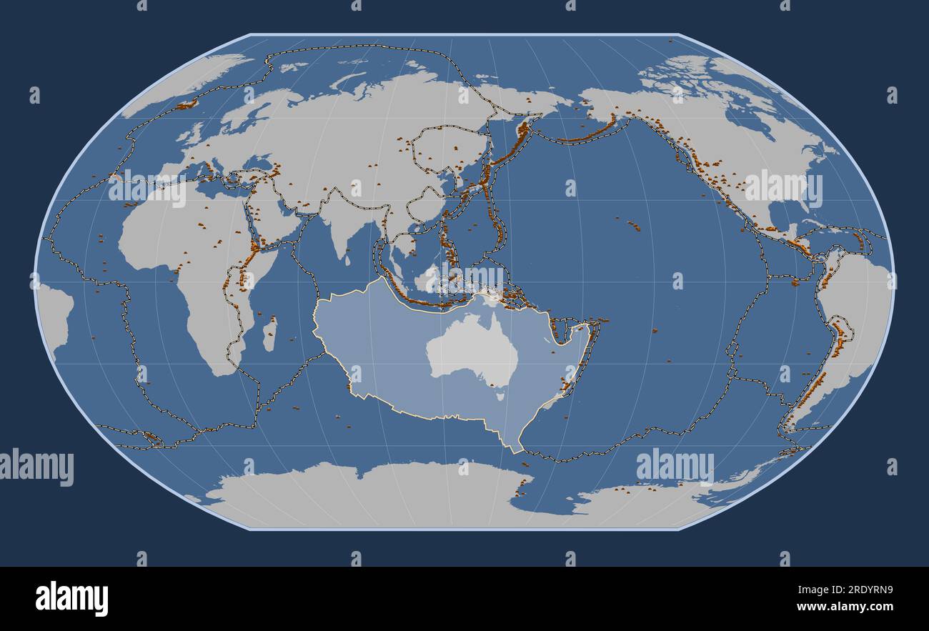 Australian Tectonic Plate On The Solid Contour Map In The Kavrayskiy Vii Projection Centered