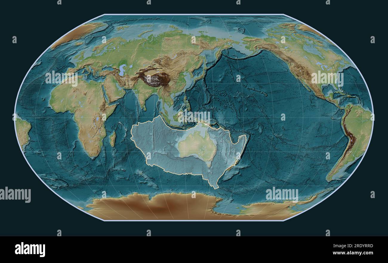 Australian tectonic plate on the Wiki style elevation map in the ...