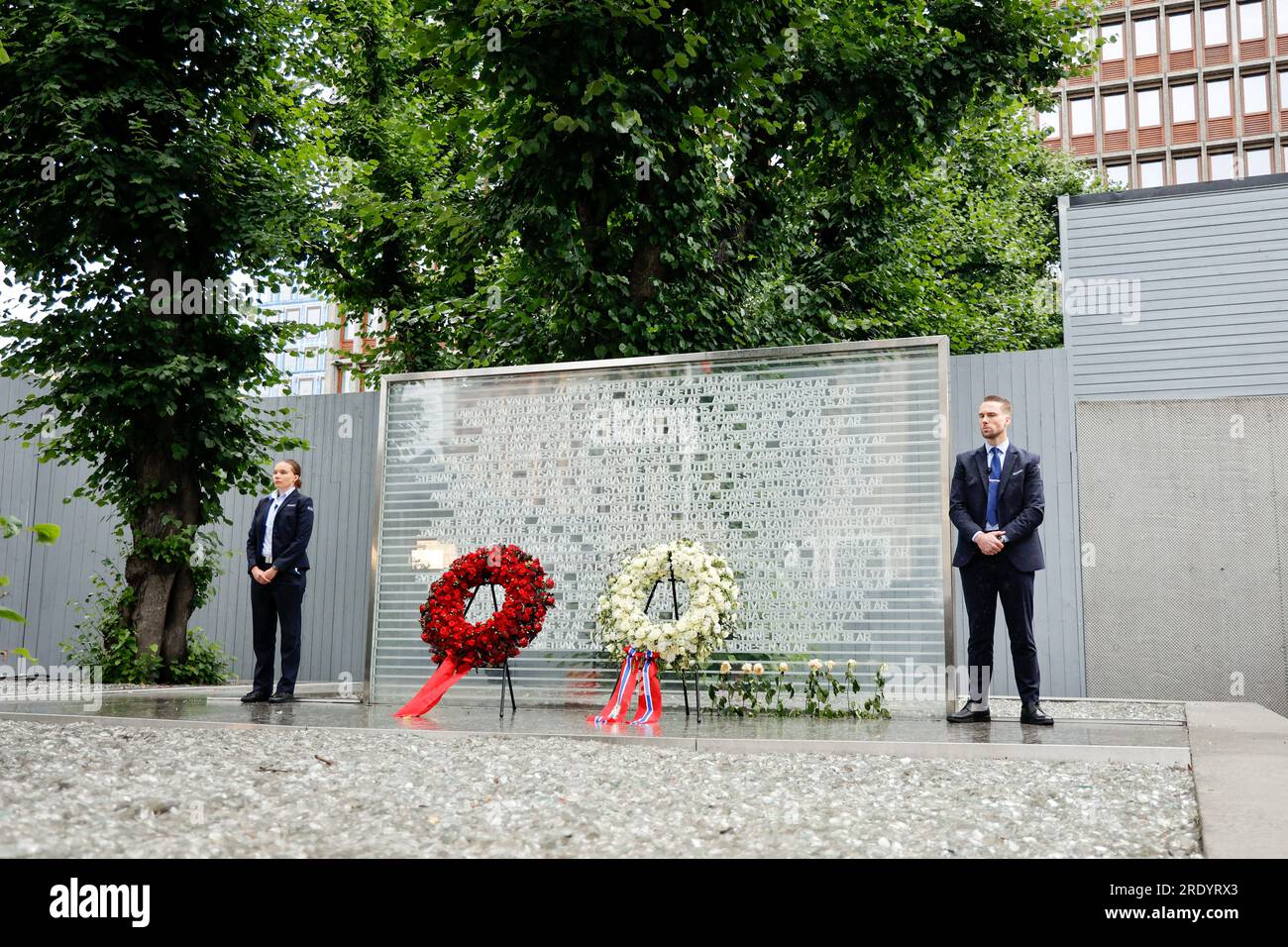Oslo 20230722.During the commemoration at the memorial site in front of ...