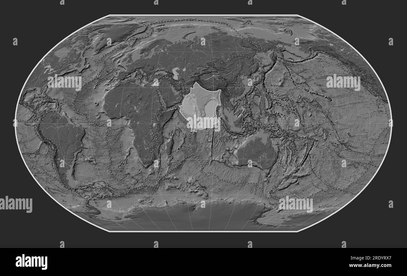 Indian tectonic plate on the bilevel elevation map in the Kavrayskiy ...