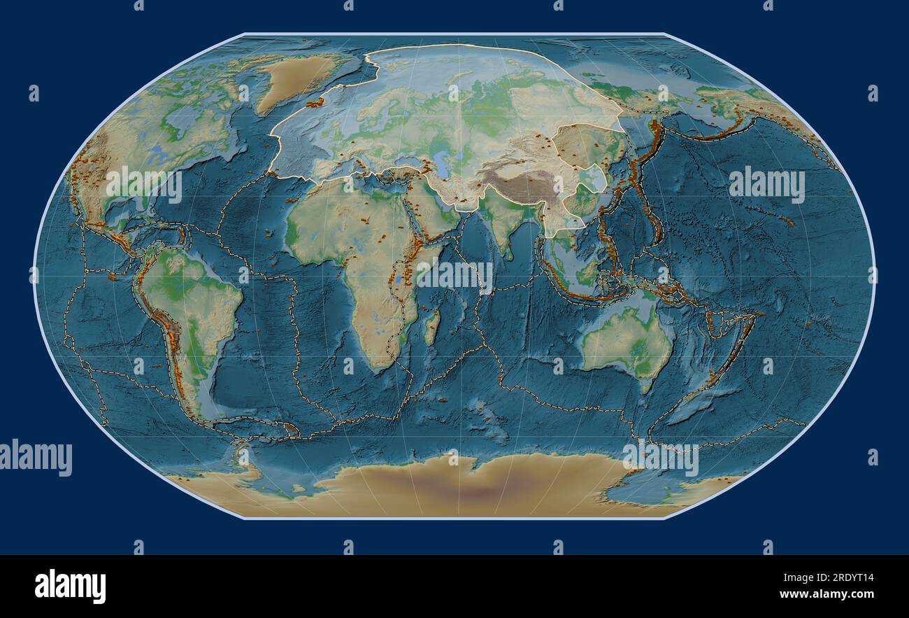 Eurasian tectonic plate on the physical elevation map in the Kavrayskiy ...