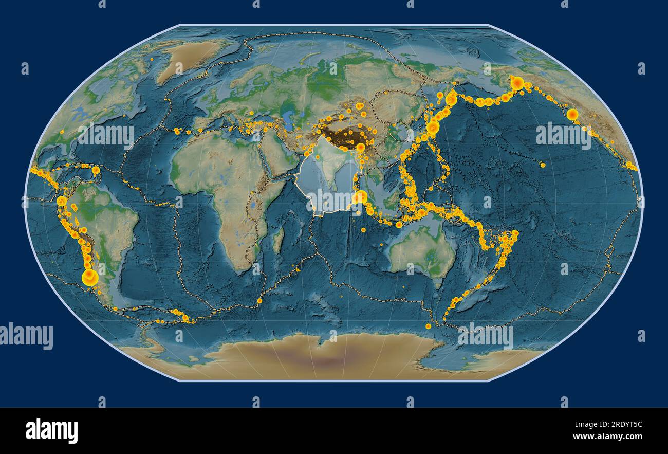 Indian tectonic plate on the physical elevation map in the Kavrayskiy ...