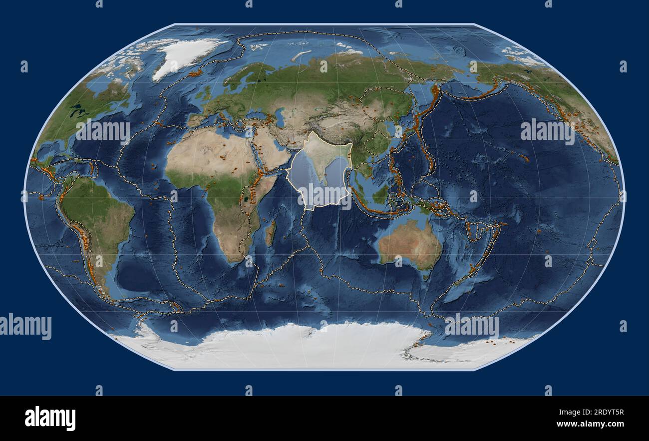 Indian tectonic plate on the Blue Marble satellite map in the ...