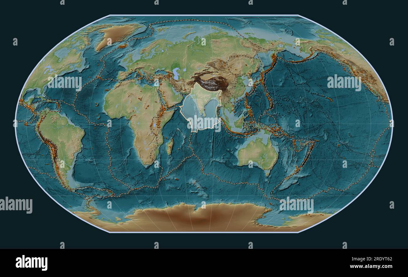Indian tectonic plate on the Wiki style elevation map in the Kavrayskiy ...