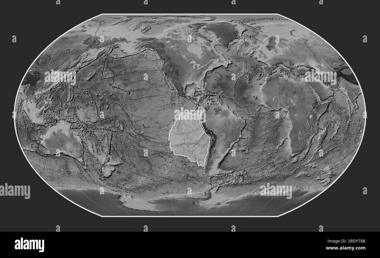 Nazca tectonic plate on the grayscale elevation map in the Kavrayskiy ...