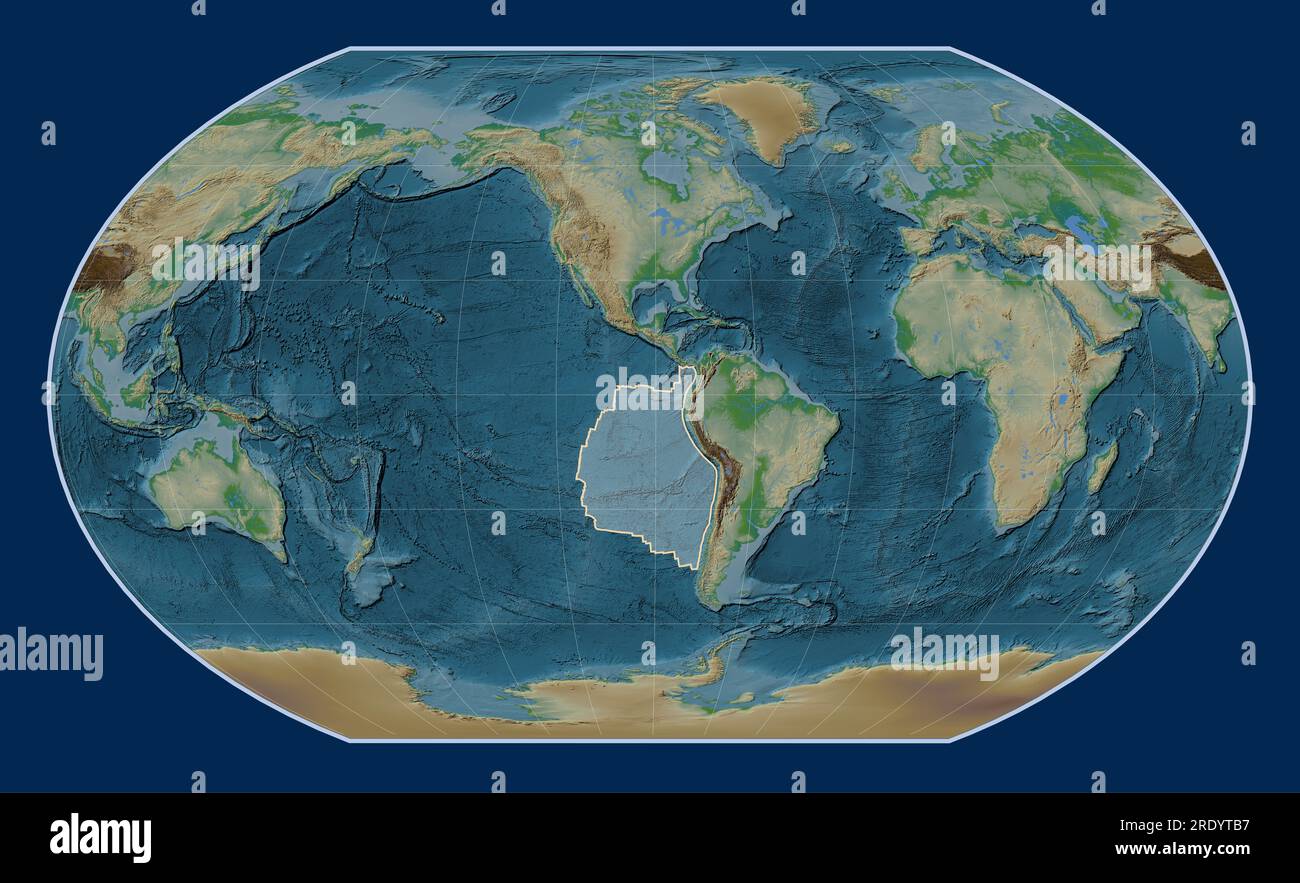 Nazca tectonic plate on the physical elevation map in the Kavrayskiy ...