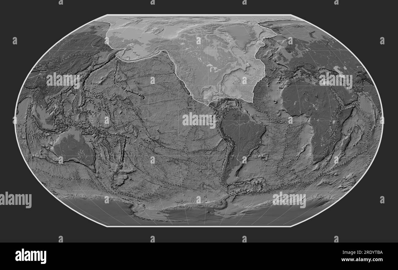 North American tectonic plate on the bilevel elevation map in the ...