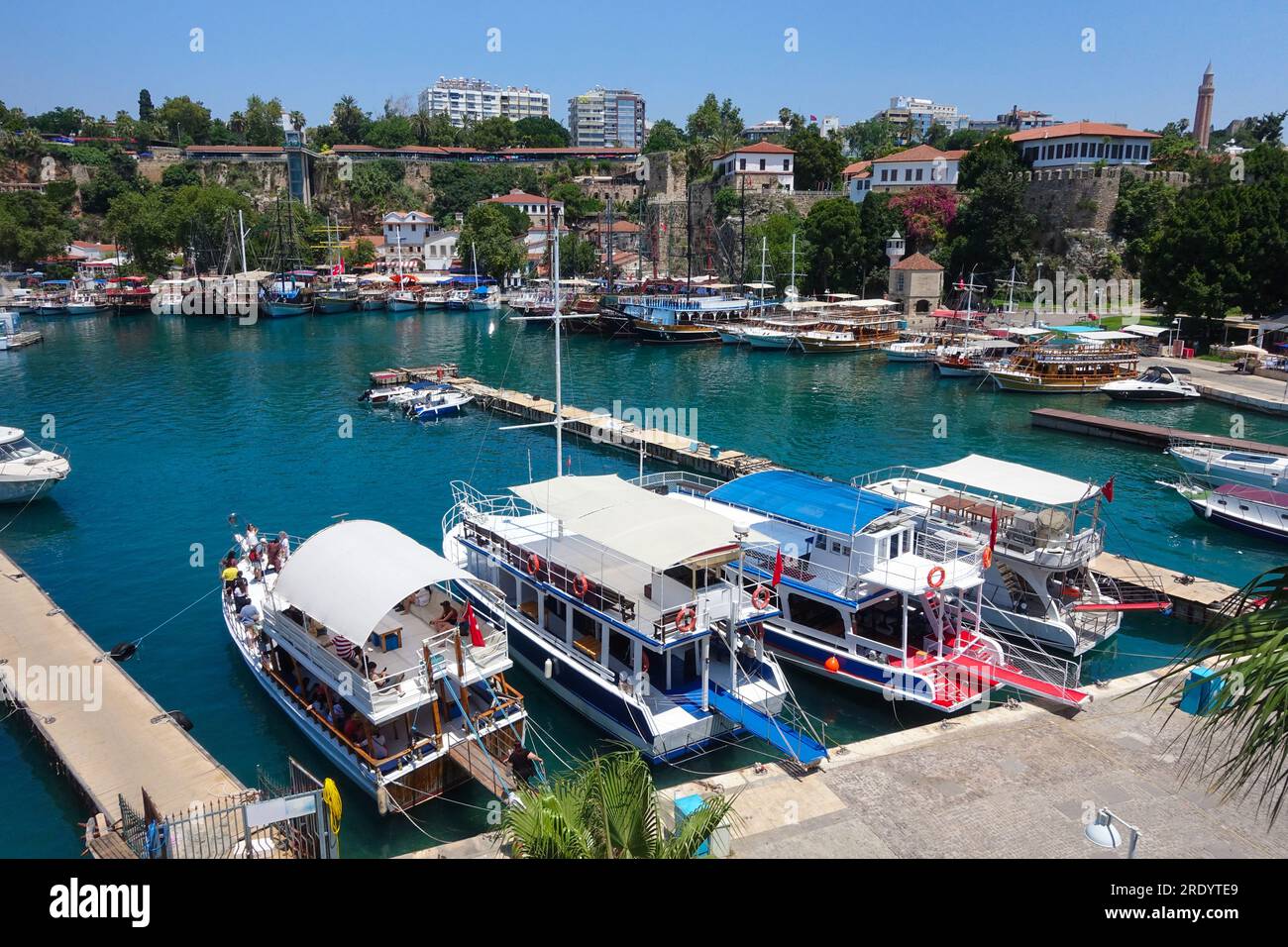 Antalya Marina Turkey in historic old town of Kaleici with boats and ...