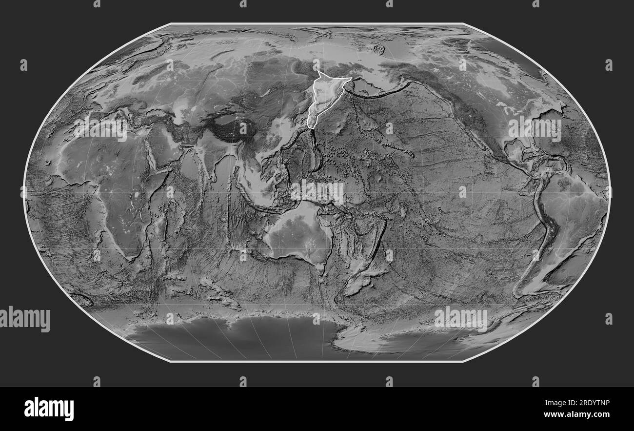 Okhotsk Tectonic Plate On The Grayscale Elevation Map In The Kavrayskiy Vii Projection Centered
