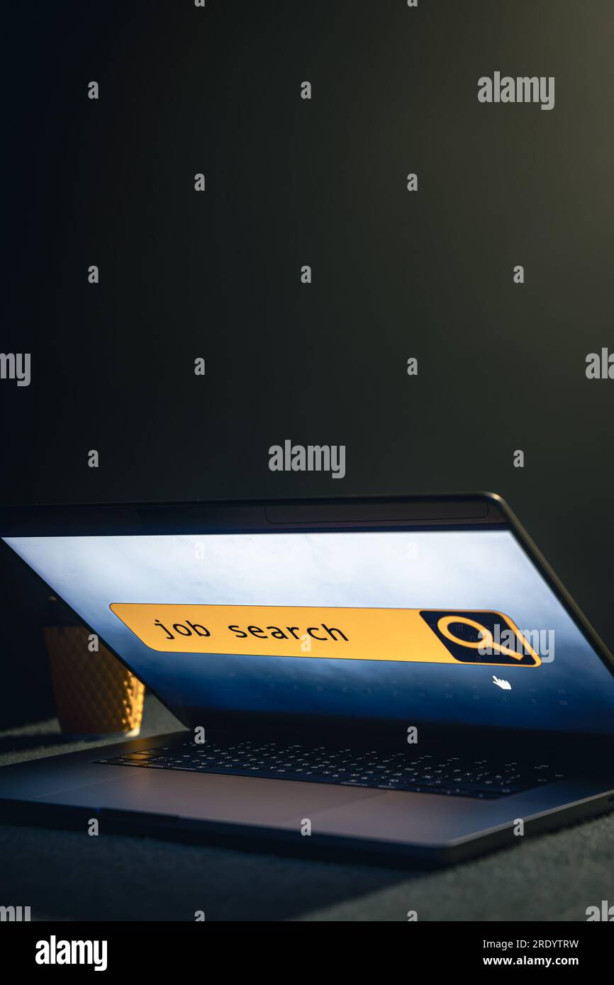Laptop screen with line for job search Stock Photo - Alamy