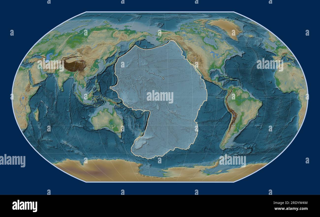 Pacific tectonic plate on the physical elevation map in the Kavrayskiy ...