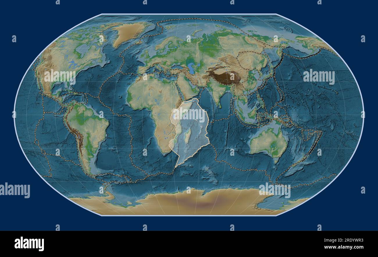Somalian tectonic plate on the physical elevation map in the Kavrayskiy ...