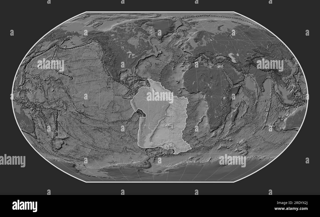South American tectonic plate on the bilevel elevation map in the ...