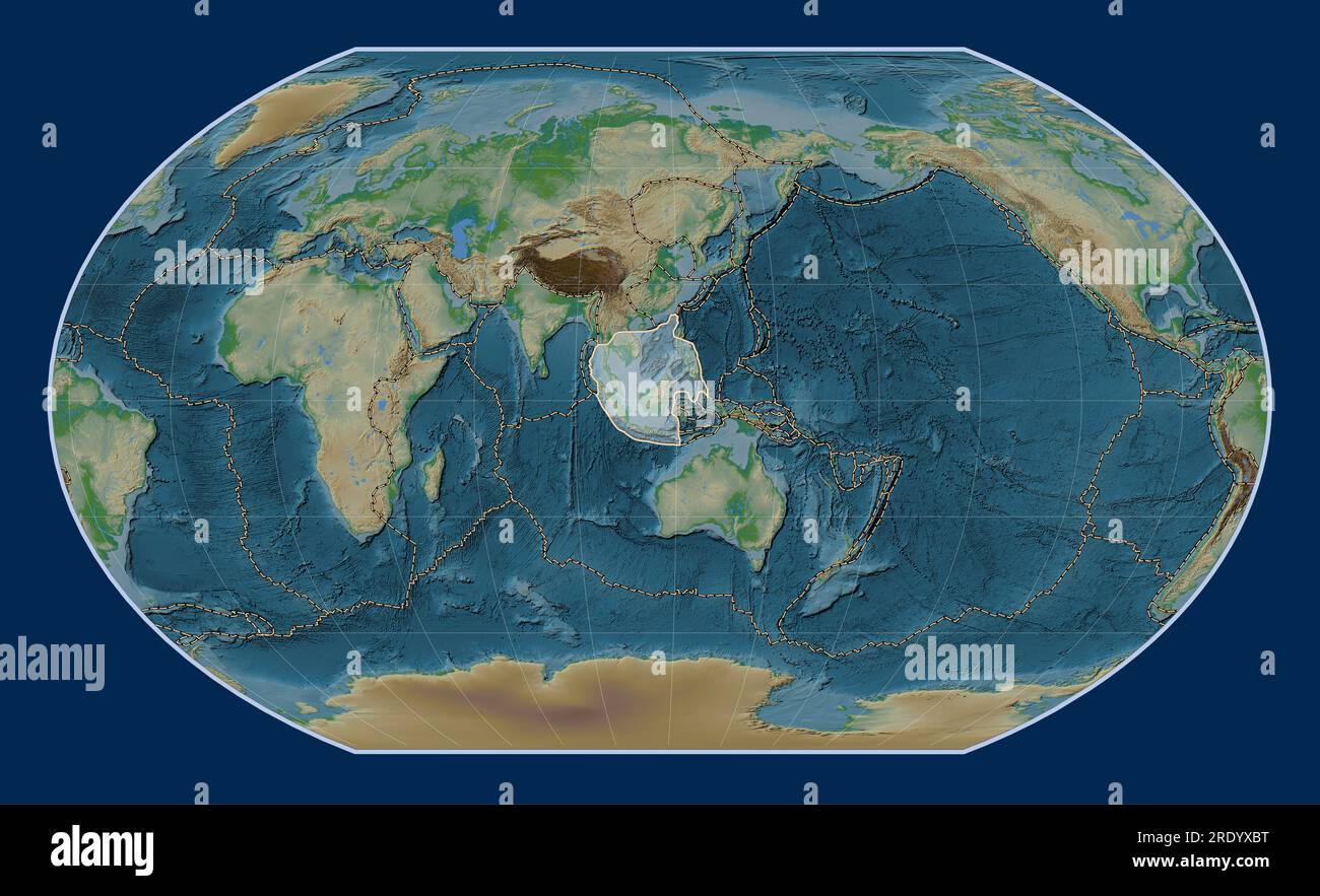 Sunda tectonic plate on the physical elevation map in the Kavrayskiy ...