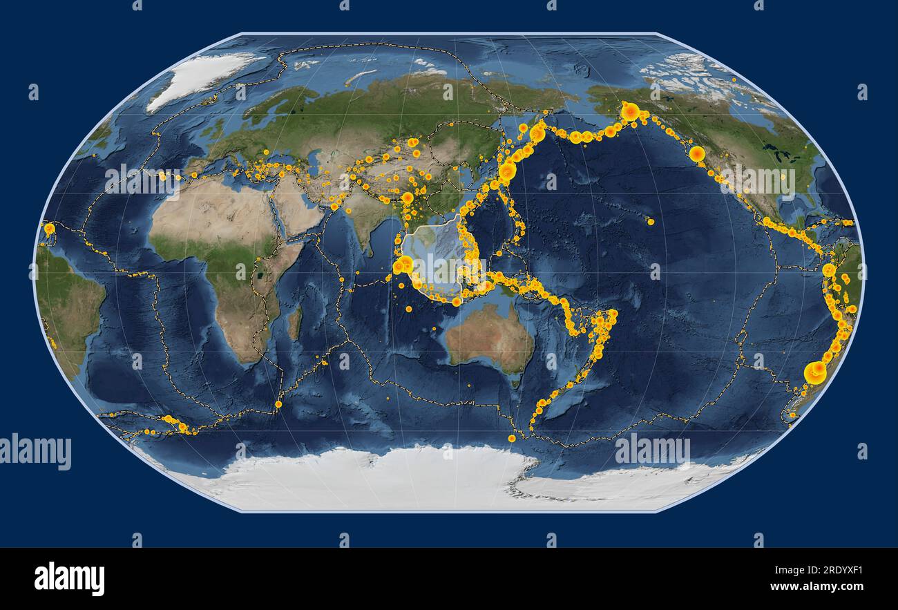 Sunda tectonic plate on the Blue Marble satellite map in the Kavrayskiy ...