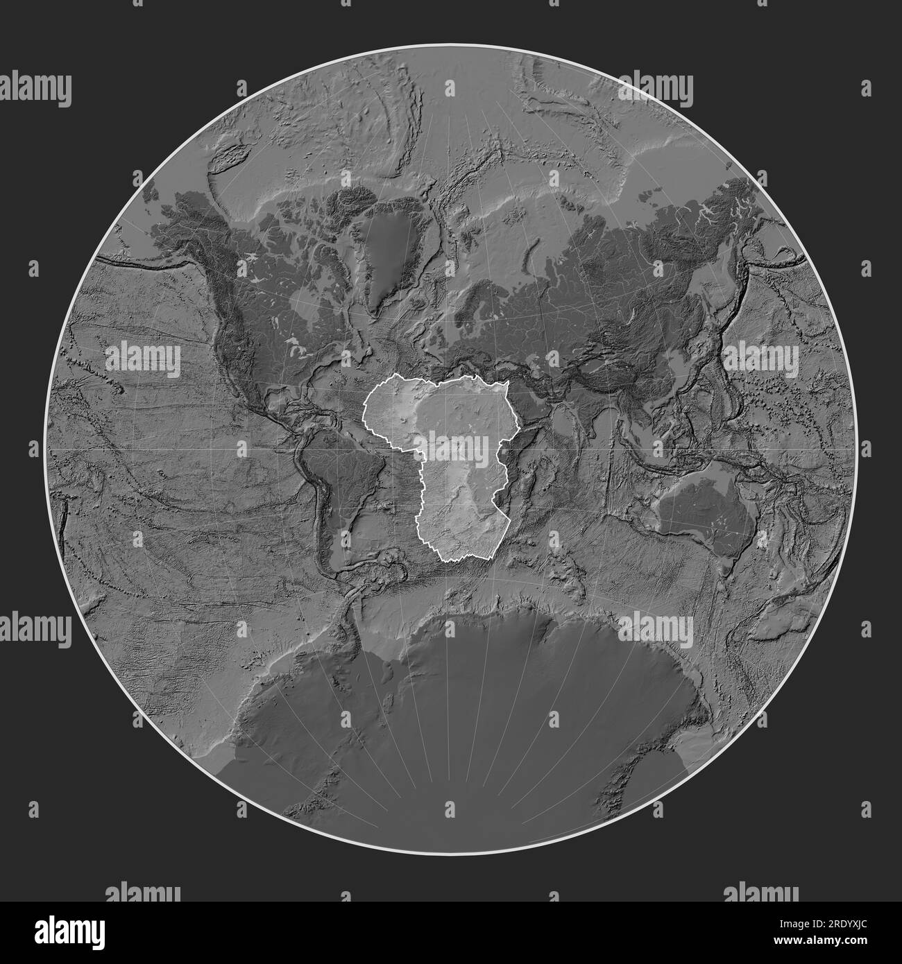 African tectonic plate on the bilevel elevation map in the Lagrange ...