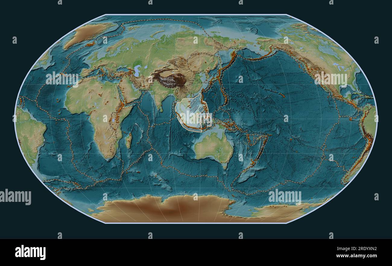 Sunda tectonic plate on the Wiki style elevation map in the Kavrayskiy ...